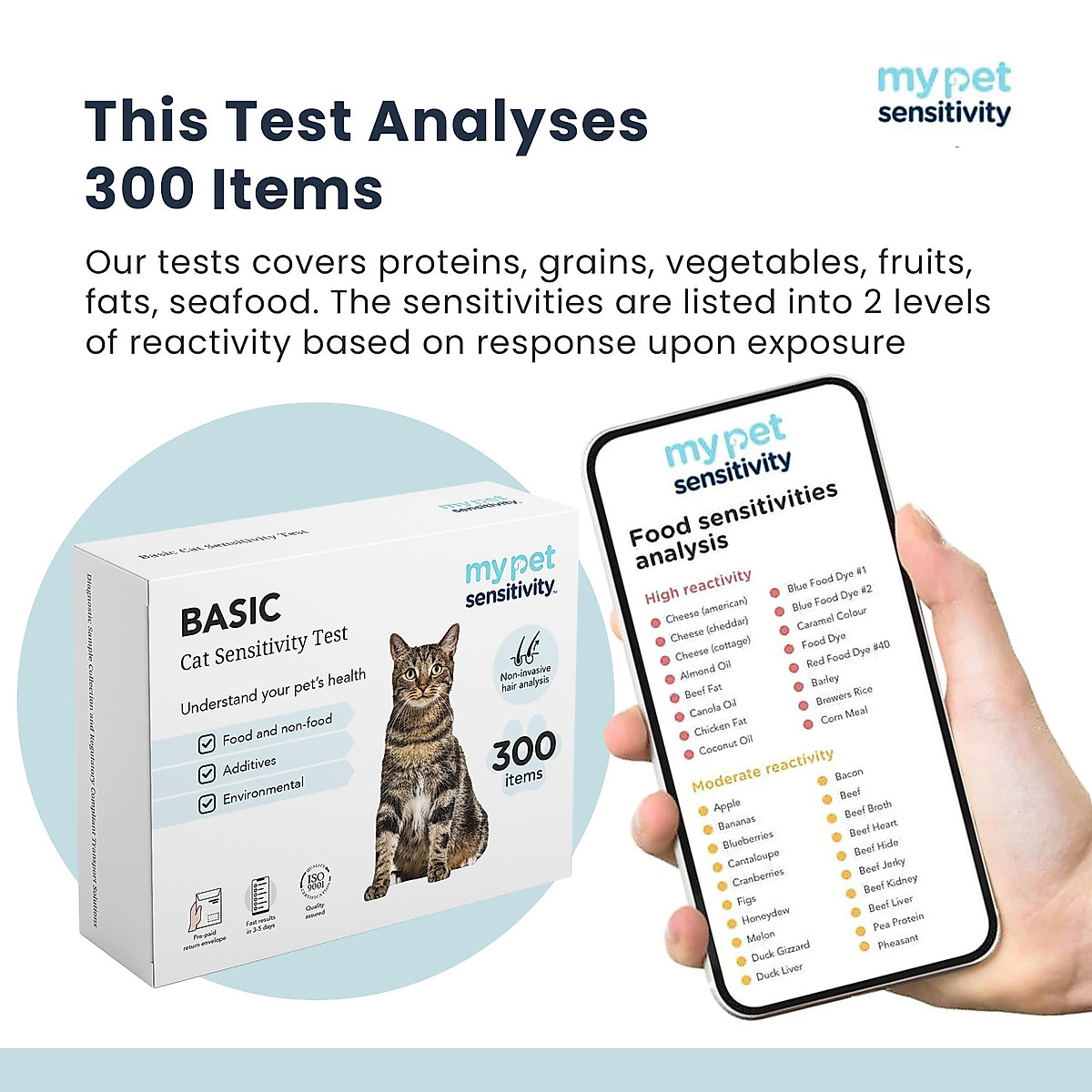 My Pet Sensitivity Test - Home Cat Sensitivity Test | 300 Items | Fast 3-5 Day Results | Gentle Fur Sampling | Comprehensive Food & Environment Analysis | Suitable for All Cats