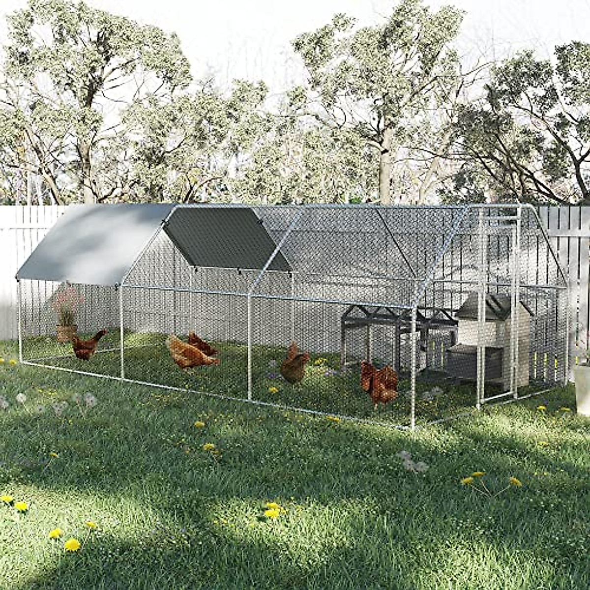PawHut 18.5' Metal Chicken Coop Run with Roof, Walk-in Chicken Coop Fence, Chicken House Chicken Cage Outdoor Chicken Pen Hen House