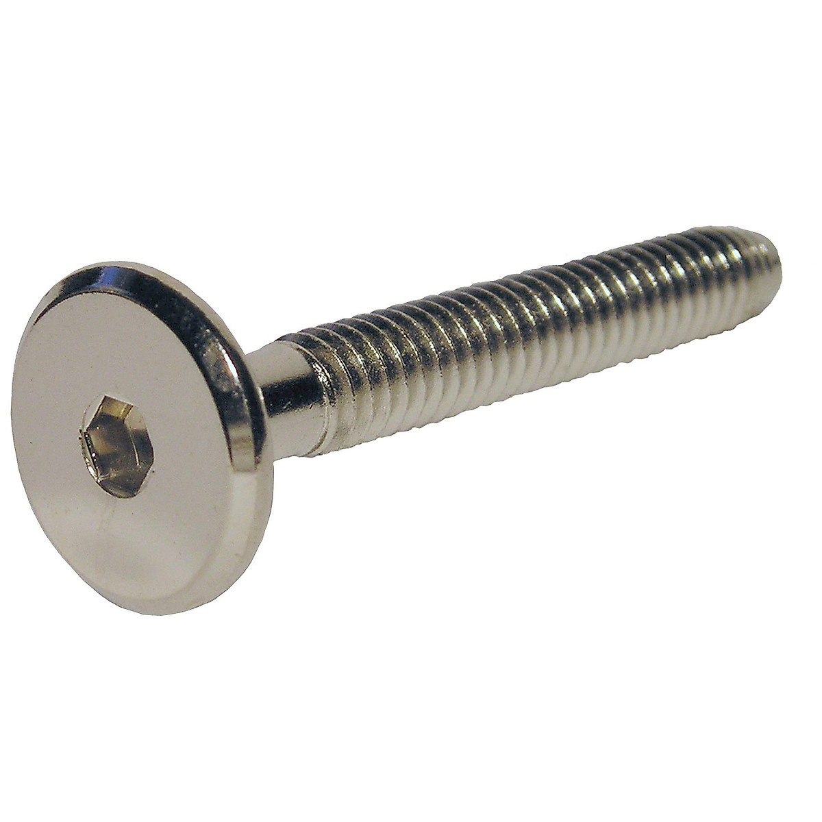 1/4" - 20 TPI x 40mm (1.57" ≈ 1-37/64") Hex Drive Button 17mm Diameter Head Furniture Bolts Nickel Plated Chrome Like Finish (20 Pieces)