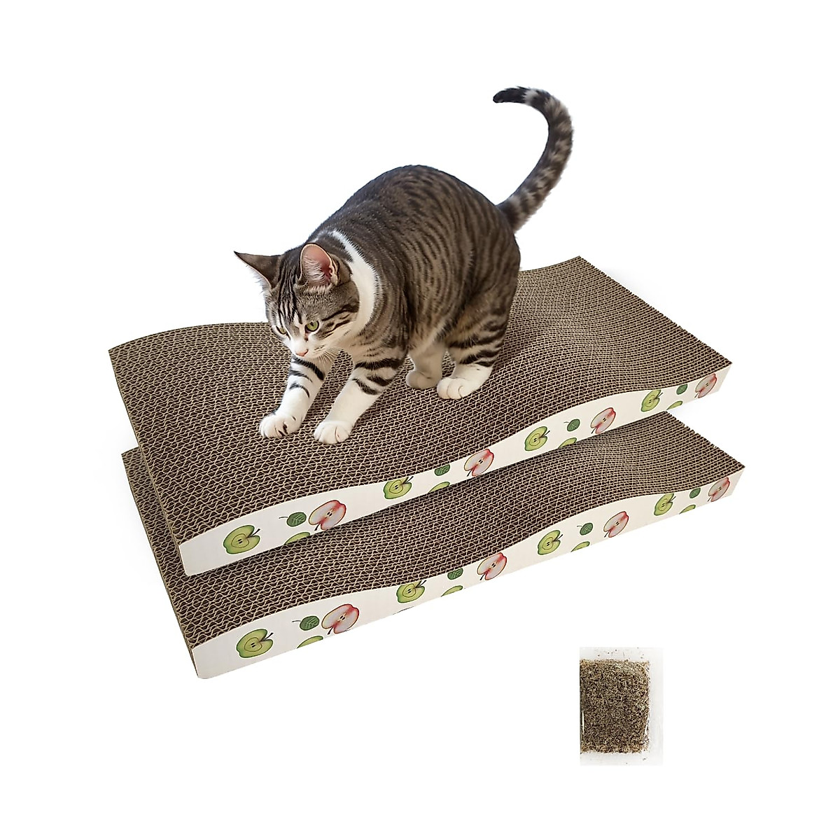 TIMHAKA Cat Scratching Board, Corrugate Cat Scratcher for Indoor Cats with Catnip, Cat Scratch Pad with Premium Scratch Textures Design, Cardboard Cat Scratcher with Double-Sided Usability (Pack of 2)