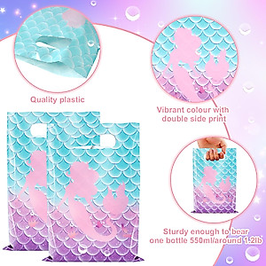 50 Pieces Mermaid Birthday Party Gift Bags,Plastic Mermaid Printed Goodie Bags with Handles Mermaid Candy Party Favor Bags for Kids Girls Under The Sea Theme Birthday Party Supplies and Decorations