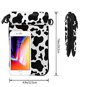 YongColer Fashion Small Cellphone Crossbody Shoulder Bag Black White Milk Cow Spots Print Cell Phone Purse Wallet Lightweight Roomy Pockets Smartphone Bag For Women Girls Teens