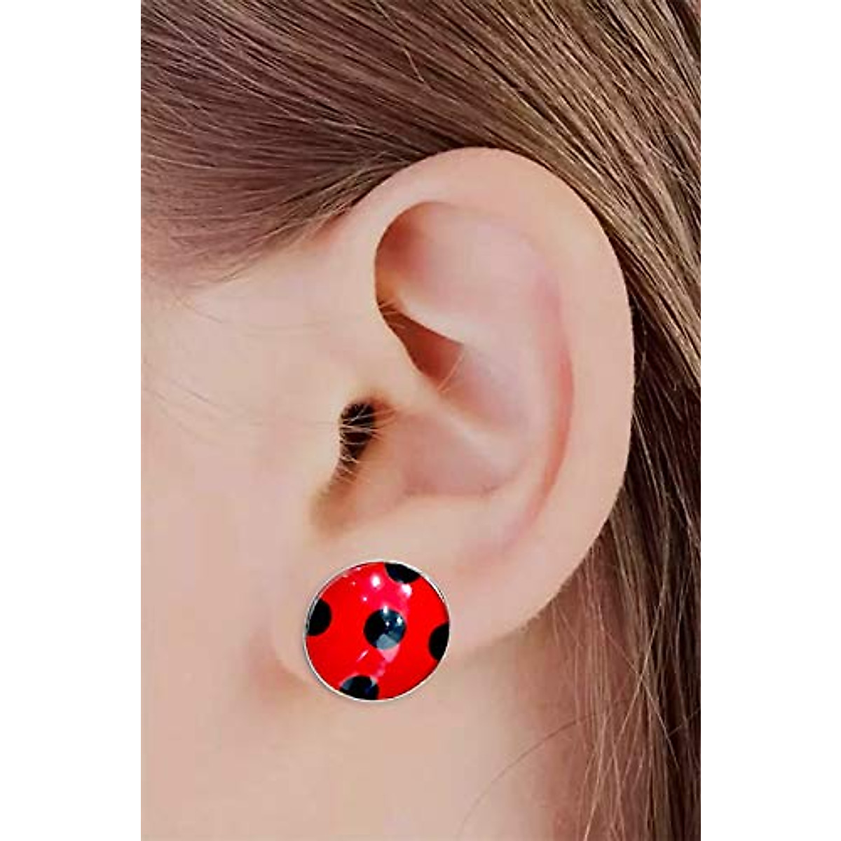 Ladybug Earrings Clip on Earrings No Pierced Ladybird Design Jewellery with Silver Ear Cuff Black Spot Red Charm for Girl woman Cosplay Ear Hoop 1