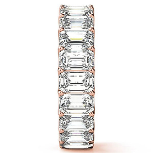 Bhumi Gems Emerald Moissanite Wedding Band, Engagement Bridal Ring Full Eternity Stackable Matching Comfort Fit Handmade Jewelry Anniversary Rose Gold Band