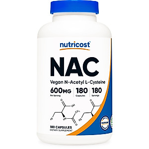 Nutricost N-Acetyl L-Cysteine (NAC) 600mg, 180 Capsules - Non-GMO, Gluten Free