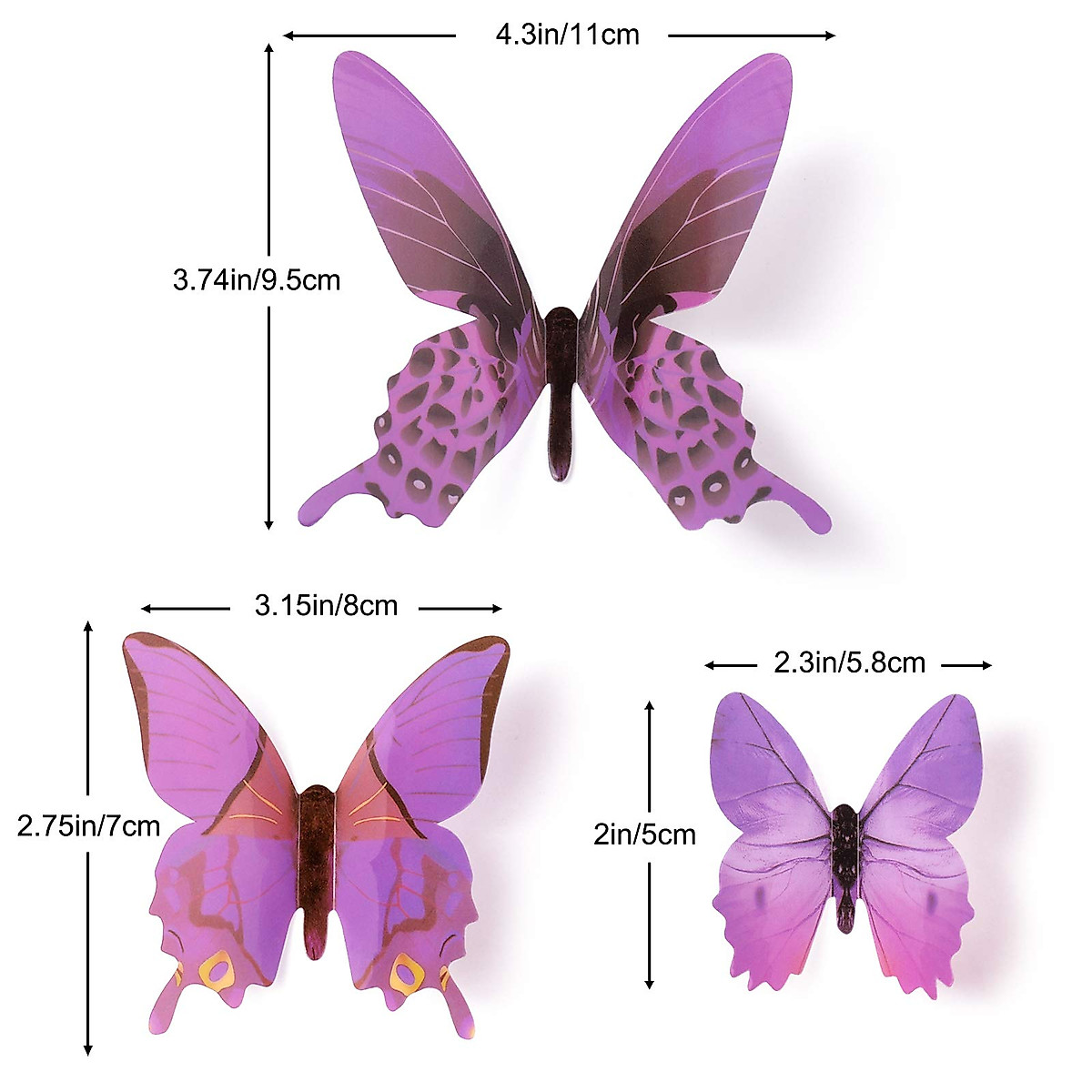 48 PCS Removable 3D Butterfly Wall Stickers Decals DIY Wall Art Decor Home Wall Decoration Sticker Mural for Kids Girls Children Bedroom Living Room Background Nursery (Purple)