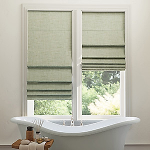 Sun Zero Seraphina Textured Total Blackout Cordless Roman Shade, 27" x 64", Sage Green