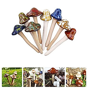 Housoutil Mushroom Decor 8pcs Garden Mushroom Statue Ceramics Mushroom Garden Lawn Ornaments