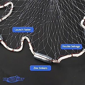 Yeahmart Saltwater American Fishing Cast Net 1/2 Mesh Size for Bait Trap Fish Heavy Duty Throw Net 4Ft Radius Freshwater Casting Nets with an Extra Fishing Cage (Monofilament line)
