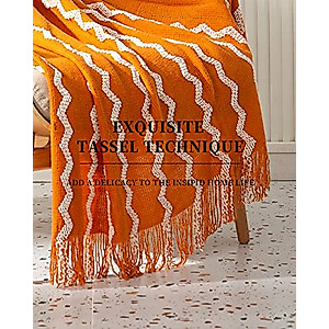 SPAOMY Fluffy Chenille Knitted Throw Blanket with Tassels Soft Cozy Lightweight Decorative Throw Blanket for Bed, Sofa, Travel- All Seasons (50x60 Inch, Dark Gold Wave)