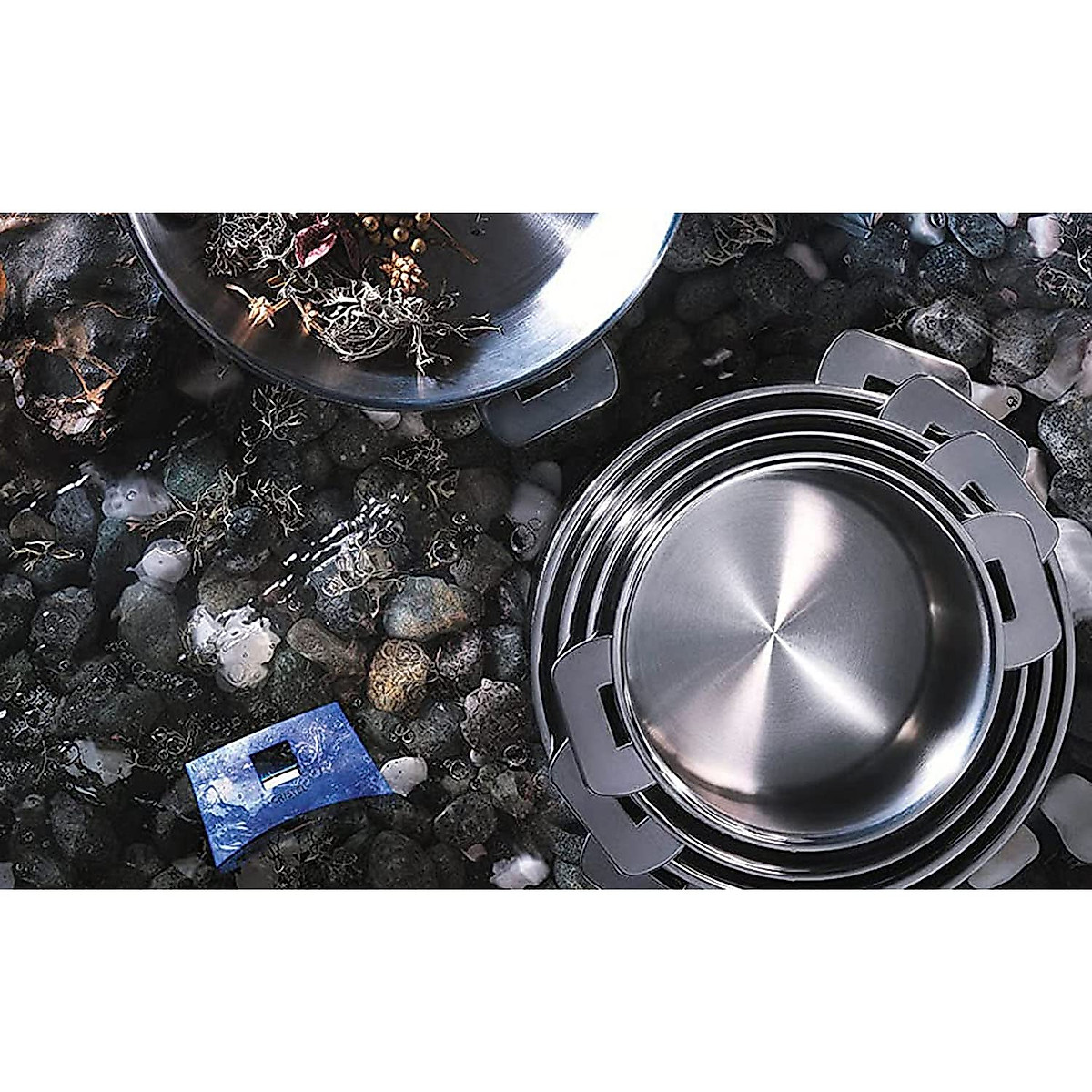 Cristel C14QKPAMAN Mutine Set with 1 qt Saucepan with Lid, long handle and 2 grips (5-Piece), Silver