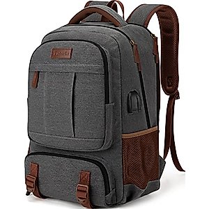 Tzowla Canvas Laptop Backpack, Bag for Men Women,School Travel College Work Rucksack Fits 15.6 Inch Laptop, Bookbag with USB Charging Port