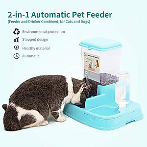 ASENVER 2-in-1 Pet Automatic Feeder Dog Food Water Dispensers with Large Capacity Food Container Gravity Water Bottle (Blue)