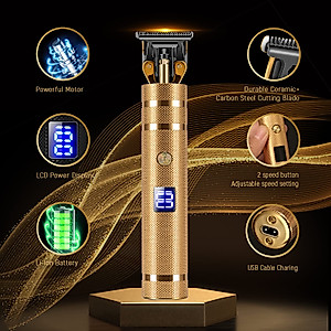 Hair Clippers for Men, Professional Hair Trimmer Set Cordless Barber Clippers Beard Trimmer Hair Cutting Kit Rechargeable T Outliner Shaver Zero Gapped Haircut Grooming Kit Gifts for Men (Yellow)