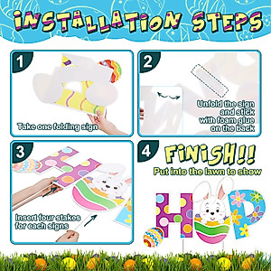 4 Pieces Happy Easter Yard Signs Decorations Outdoor Lawn Decorations Eggs Yard Stake Sign Bunny Easter Outdoor Decorative Stake Signs with 16 Plastic Stakes for Easter Garden Yard Party Supplies Prop
