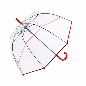 ThreeH Transparent Umbrella Lightwight Windproof Clear Bubble Dome with Easy Grip Handle for Women Kids Stick Rain Umbrella,Red