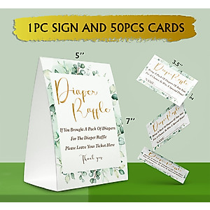 Diaper Raffle Sign,Diaper Raffle Baby Shower Game Kit (1 Standing Sign + 50 Guessing Cards),Greenery Insert Ticket,Baby Showers Decorations,Card for Baby Shower Game to Bring a Pack of Diapers-XN30