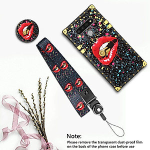 JAKPAK Case for LG Stylo 6 Case with Kickstand for Girls Women Soft TPU Luxury Stylo 6 Case with Strap Shockproof Protective Heavy Duty Metal Cushion Reinforced Corner Case for LG Stylo 6 Lip Black