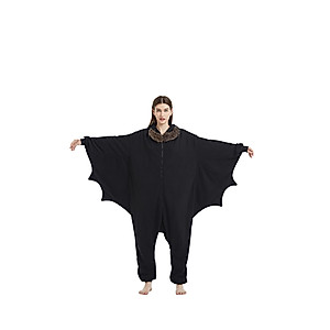 Unisex Adult Mothman Halloween Onesie Pajamas, Cartoon Cosplay One-piece Pajamas Warm Animal Costume Sleepwear Black
