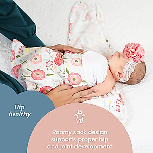 SleepingBaby Zippy Swaddle - Baby Swaddle Blanket with Convenient Bottom Zipper - Pink Poppy - Small/Medium