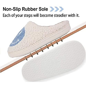 LEZIRTOI Retro Fuzzy Face Slippers for Women men， Womens Girls Cute Yellow the Lable Face House Slippers for Indoor Outdoor Pink/White/Black/Blue(Blue,37/38)