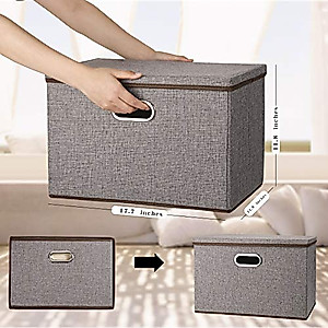 Large Storage Box with Lid [4-Pack] Foldable Fabric Storage Bin with Lid Collapsible Storage Cube Organizer Containers Baskets with Cover (17.7x11.8x11.8)