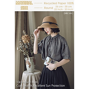 DRIONO Straw Hat - Women Style Fashion Summer Cloche Beach Fedora Trilby Hat Panama Sun Hat (Beige)