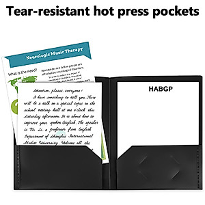 HABGP 6 Pack Black File Folders with Pockets and Business Card Slot, Letter Size Plastic 2 Pocket Folders for Documents, Office Filing Cabinet Folders, School Supplies for College Students