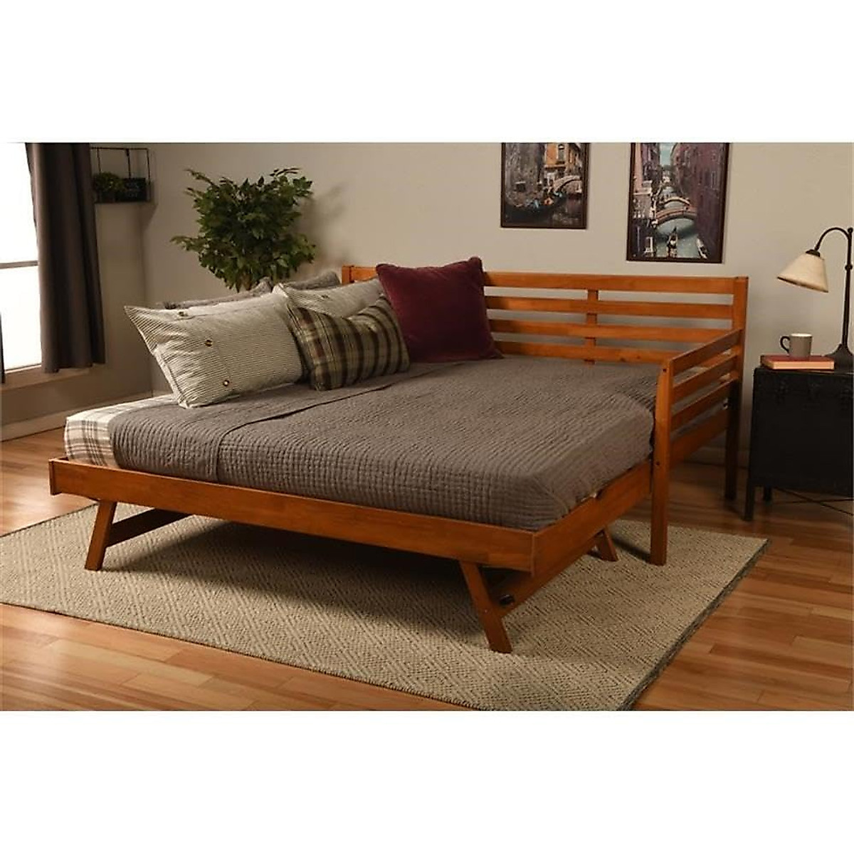 Kodiak Furniture Twin to King Size Daybed with Pop Up Trundle in Wood, in Mahogany, No Box Spring Needed, Easy Assembly, Up to Weight Capacity