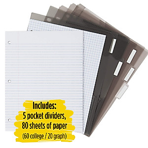 Five Star Flex Hybrid NoteBinder, 1 Inch Binder with Tabs, Notebook and 3 Ring Binder All-in-One, Black (72009)