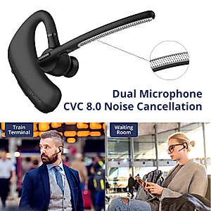 Langsdom Bluetooth Headsets Qualcomm V5.0 12 Hrs HD Talktime Wireless Earpiece CVC8.0 Noise Cancelling with Mute for Driving,Business,Office