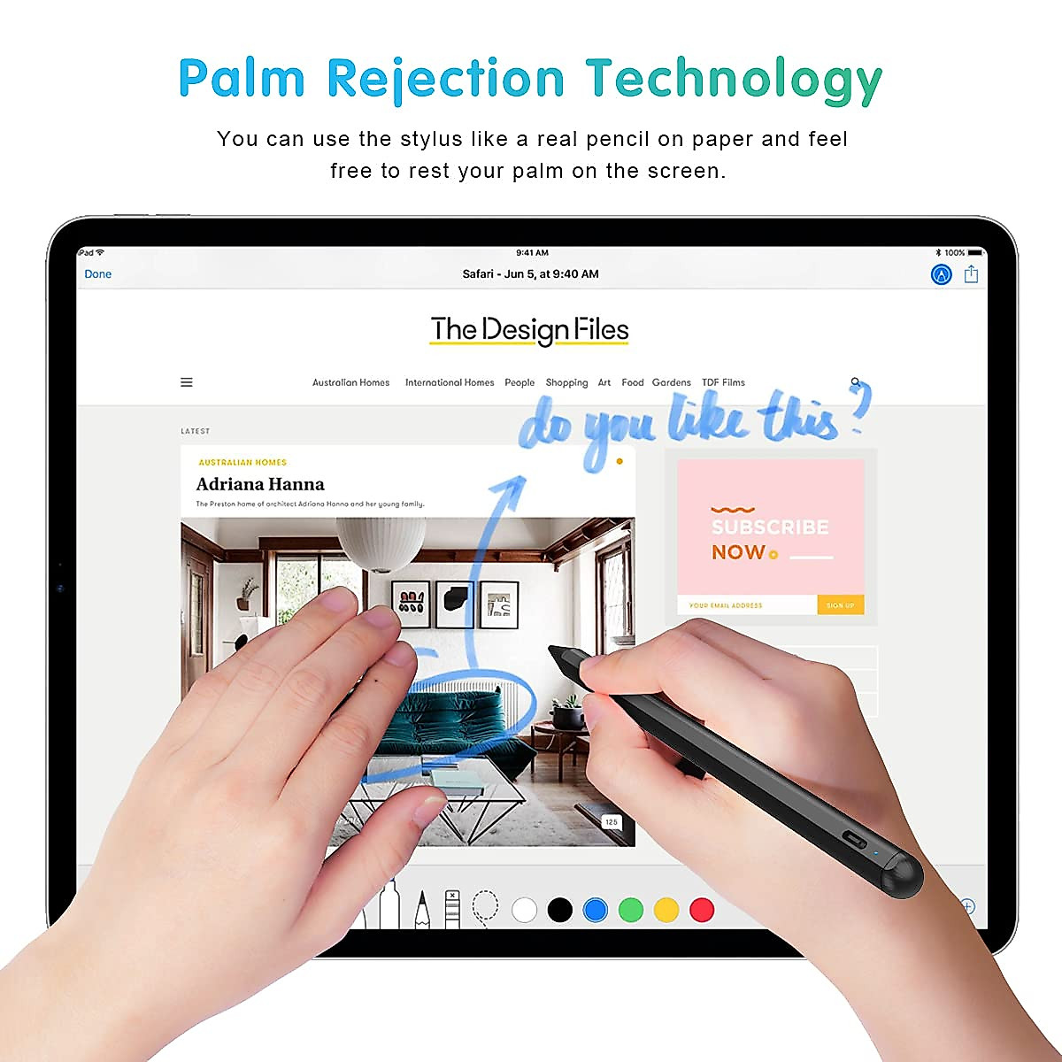 Stylus Pencil for iPad 10th & 9th Generation, Active Pen with Palm Rejection Compatible with 2018-2023 Apple iPad 10/9/8/7/6th Gen/iPad Pro 12.9 &11 inches/iPad Pro 6/5/4th Gen/iPad Air 5/4/3 Gen