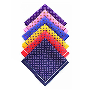 JEMYGINS 6PCS Red Yellow Pink Blue Silk Pocket Squares for Men Handkerchief Hanky Set (1)
