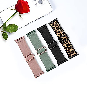 4 Pack Stretchy Solo Loop Bands Compatible for Apple Watch 38mm 40mm 41mm 42mm 44mm 45mm, Adjustable Nylon Elastic Braided Women Men Straps for iWatch Series 8/7/6/SE/5/4 3/2/1(38MM,Leopard)