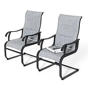 NUU GARDEN Outdoor Patio Dining Chairs Set of 2, Padded Textilene High Back Patio Chairs,All Weather Breathable Spring Motion Textile Outdoor Dining Chairs for Backyard,Deck, Lawn, Grey