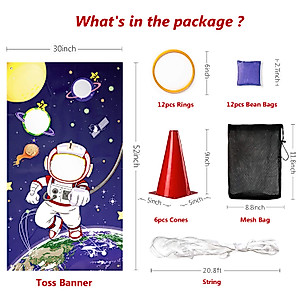 NONZERS Carnival Games Set, 4 in 1 Bean Bags Ring Toss Game with 12 Bean Bags, 12 Ring Toss, 6 Plastic Cones and One Toss Banner for Kids Birthday Carnival Party Outdoor Indoor Games Supplies