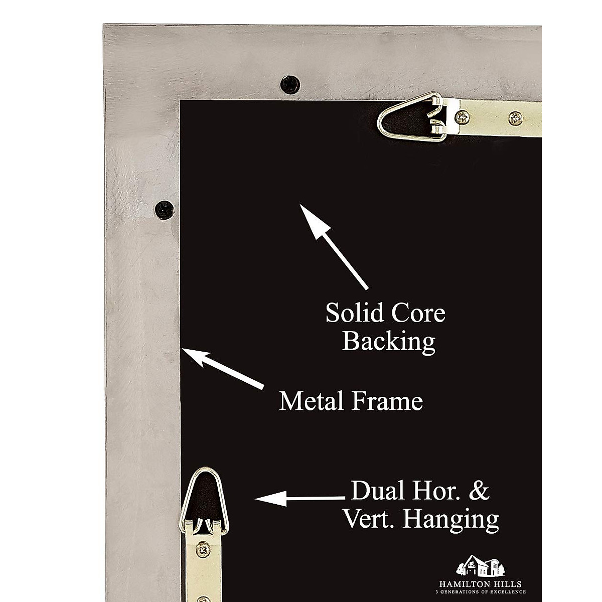 Hamilton Hills Contemporary Brushed Metal Wall Mirror | Glass Panel Black Framed Squared Corner Deep Set Design | Mirrored Rectangle Hangs Horizontal or Vertical (24" x 36")