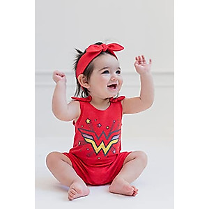 DC Comics Justice League Wonder Woman Infant Baby Girls Sleeveless Romper & Headband Red 18 Months
