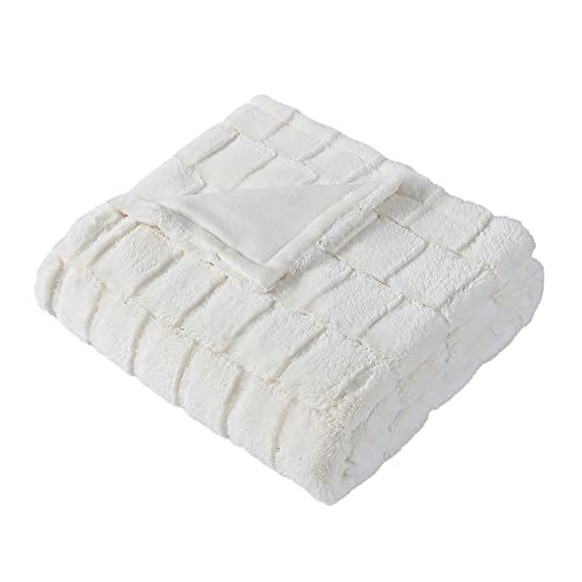 Stassie Faux Fur Throw Blanket – Soft and Elegant Blanket for Couch and Bed - 380 GSM – Cozy & Warm - Luxurious Carved Design (White)