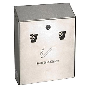 Rubbermaid Commercial Products Wall Mounted Smoker's Management Station, Black, Stainless Steel Cigarette Butt Receptacle/Disposable, Outdoor Ashtray for Offices/Malls