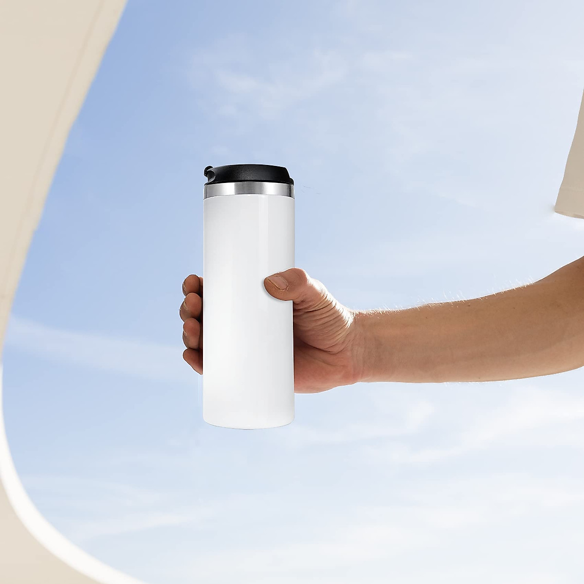 MR.R 15oz Sublimation Blanks Tumbler with Lid,Stainless Steel Double Wall Vacuum Insulated Travel Water bottle Straight Mug,Durable Powder Coated Coffee Cup,White, 450ml