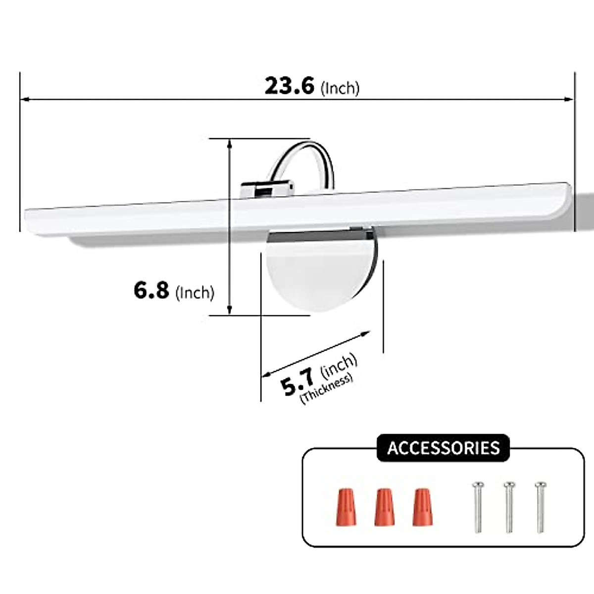 OKELI Dimmable Bathroom Light Fixtures LED Modern 23.6IN 14W Bathroom Vanity Light Chrome Stainless Steel 180°Rotatable Vanity Light Bar for Bathroom 6000K Cool White ETL Listed