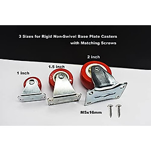 Floyutin 1 inch Rigid No-Swivel Plate Hard Rubber Caster Wheels for Furniture and Workbench 6 Packs(Free Screws)