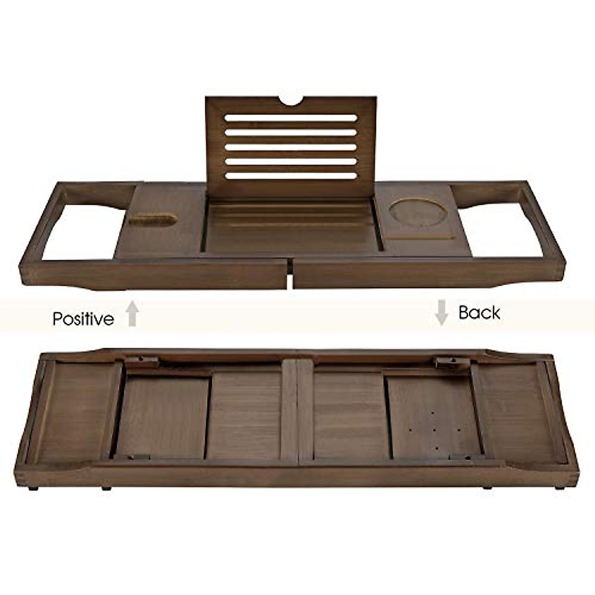 HBlife Bamboo Bathtub Caddy Tray Durable, Non-Slip, One or Two Person Bath and Bed Tray, Extending Sides Fits Any Tub, Cellphone iPad and Wineglass Holder, Free Soap Holder - Coffee