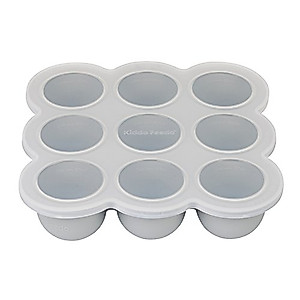 KIDDO FEEDO Multipurpose Tray for Freezing Baby Food, Herbs and Ice Cubes. Also Baking Mold for Egg Bites, Muffins and Frittatas - Free E-book by Author/Dietitian - Gray