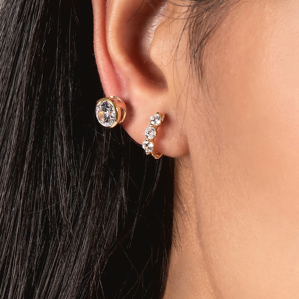 Everyday Elegance 14K Solid Yellow Gold Round Cut Cubic Zirconia Stud Earrings 2.0 CTW Bezel Set Screw Back Posts With Gift Box