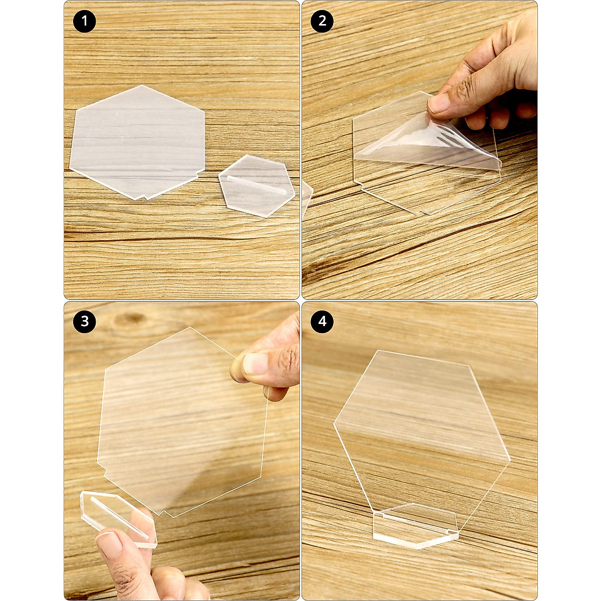 QWORK Clear Acrylic Hexagonal Place Cards, 25 Pack Acrylic Tabletop Sign & Holder, DIY Table Name Cards Plates for Wedding Reception Event Party Centerpiece Table Decorations