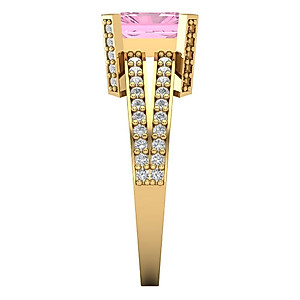 Clara Pucci 2.64ct Emerald Cut Solitaire split shank Pink Simulated Diamond Designer Wedding Anniversary Bridal Ring 14k Yellow Gold