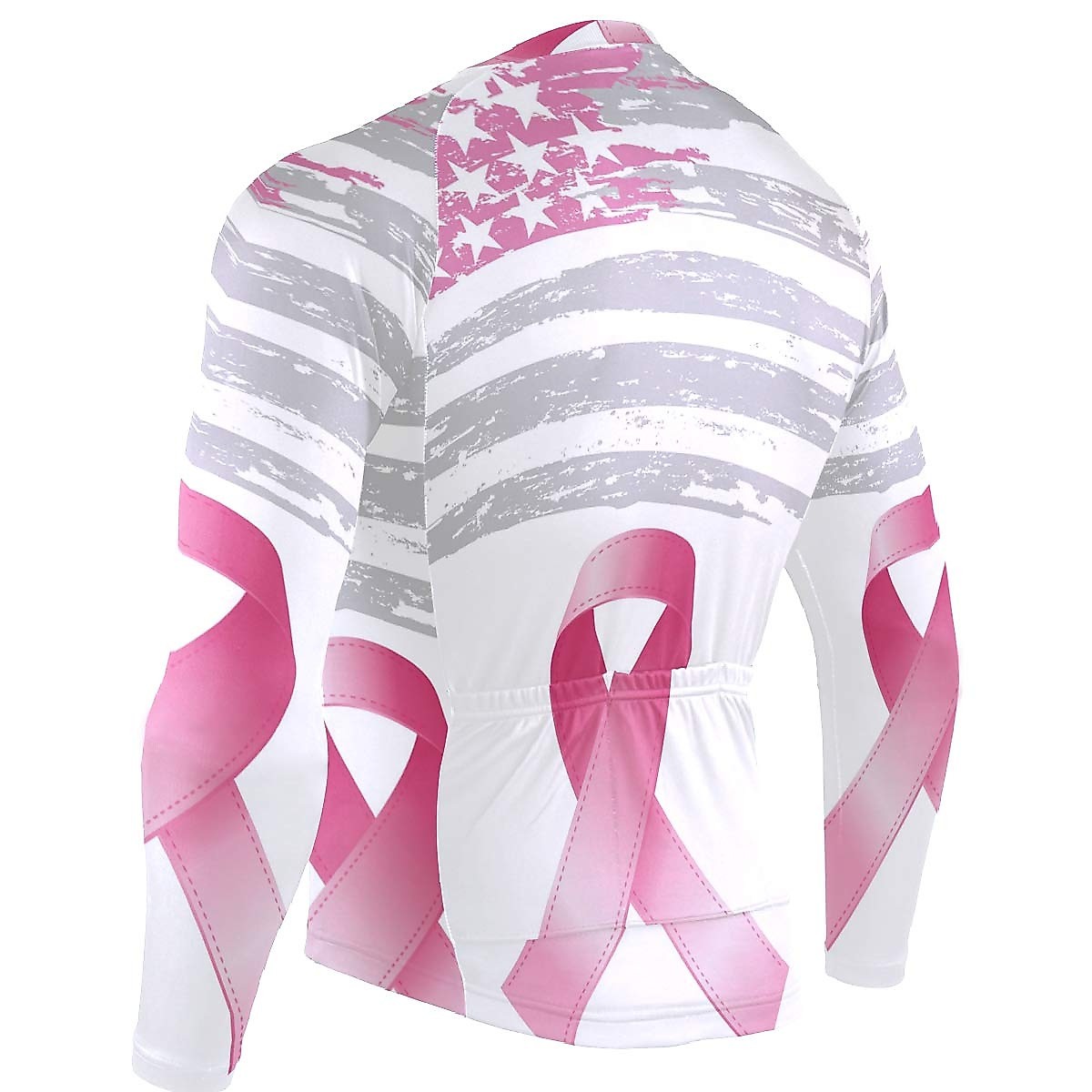 Cycling Jersey Men Long Sleeve Tops Pink Ribbon Breast Cancer Awareness Flag Bike Shirts Bicycle Clothes Jacket