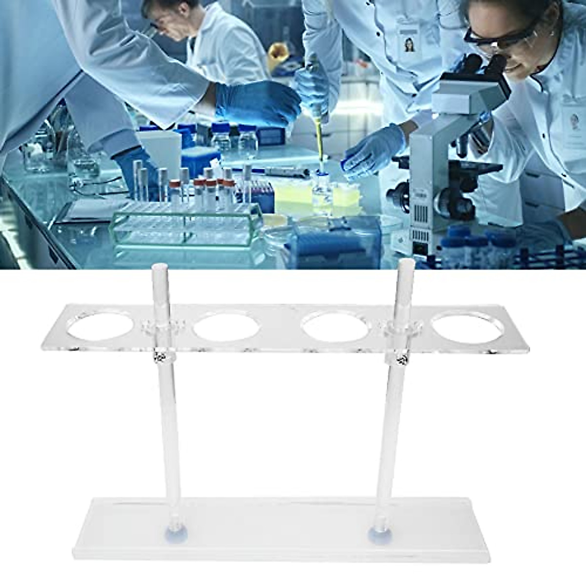 4 Holes Funnel Support, Plexiglass Lab Stand Set Adjustable Height Funnel Holder Separating Funnel Rack for School Laboratory Experiment Fixing Accessories